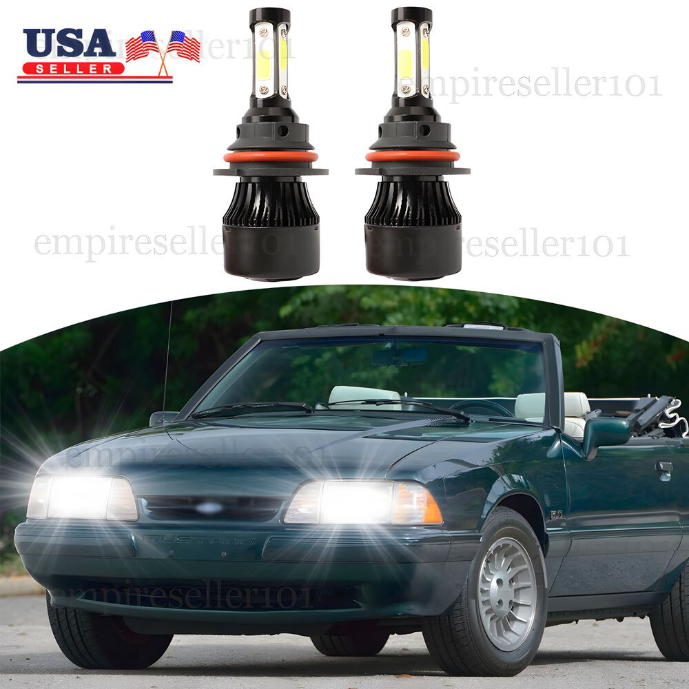 2x LED For FORD MUSTANG 1990-2004 Headlight Kit 9007 HB5 White Bulbs Hi ...