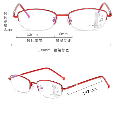 Women Multifocus Progressive Reading Glasses Multifocal Metal Half ...
