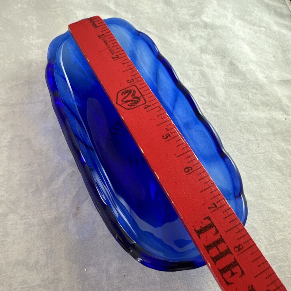 Anchor Hocking Cobalt Blue Glass Scalloped Edge Ice Cream Butter Dish ...