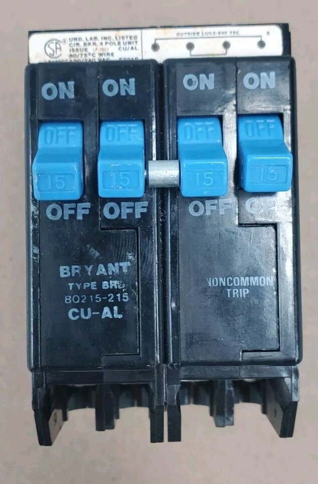 BryantBQ215215 15 Amp Quad plex Tandem Circuit Breaker 15a 2 Pole + 2 ...