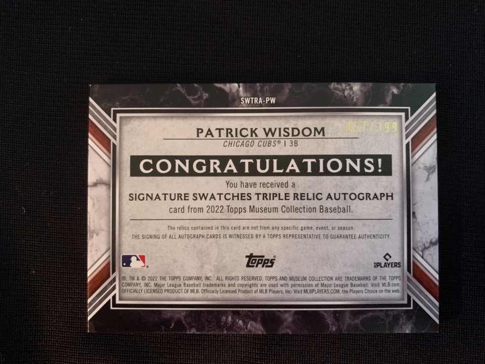 2022 Museum Collection Patrick Wisdom Triple Relic Autograph Bat ...