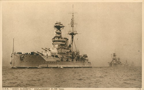 Photochrom Postcard HMS Queen Elizabeth (1913) WWI WWII Royal Navy ...