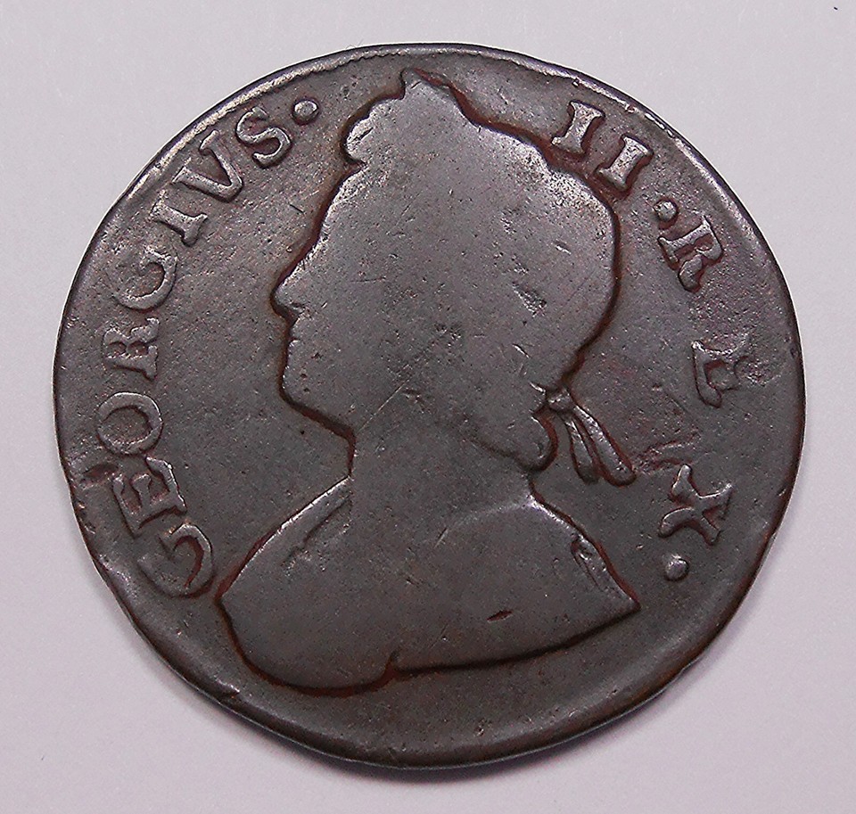 Great Britain 1736 Half 1/2 Penny VG-F SCARCE Date George II Key UK ...