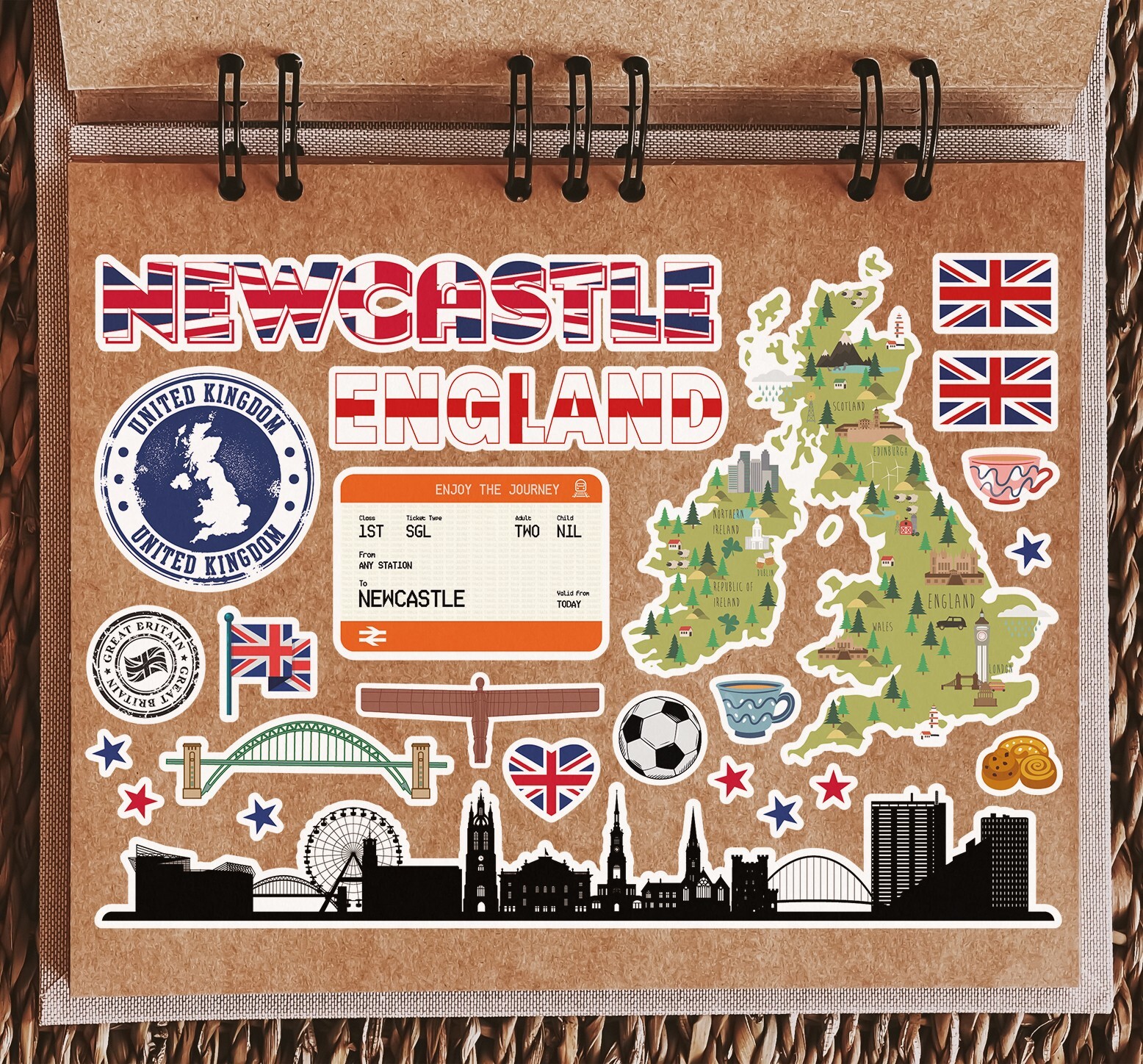 A5 Sticker Sheet Newcastle Vinyl Stickers - Landmarks England UK Travel ...