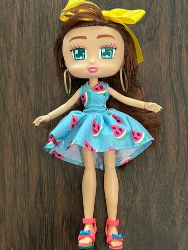 Boxy Girls Brooklyn Fashion Doll Brown Hair Green Eyes Watermelon Dress ...