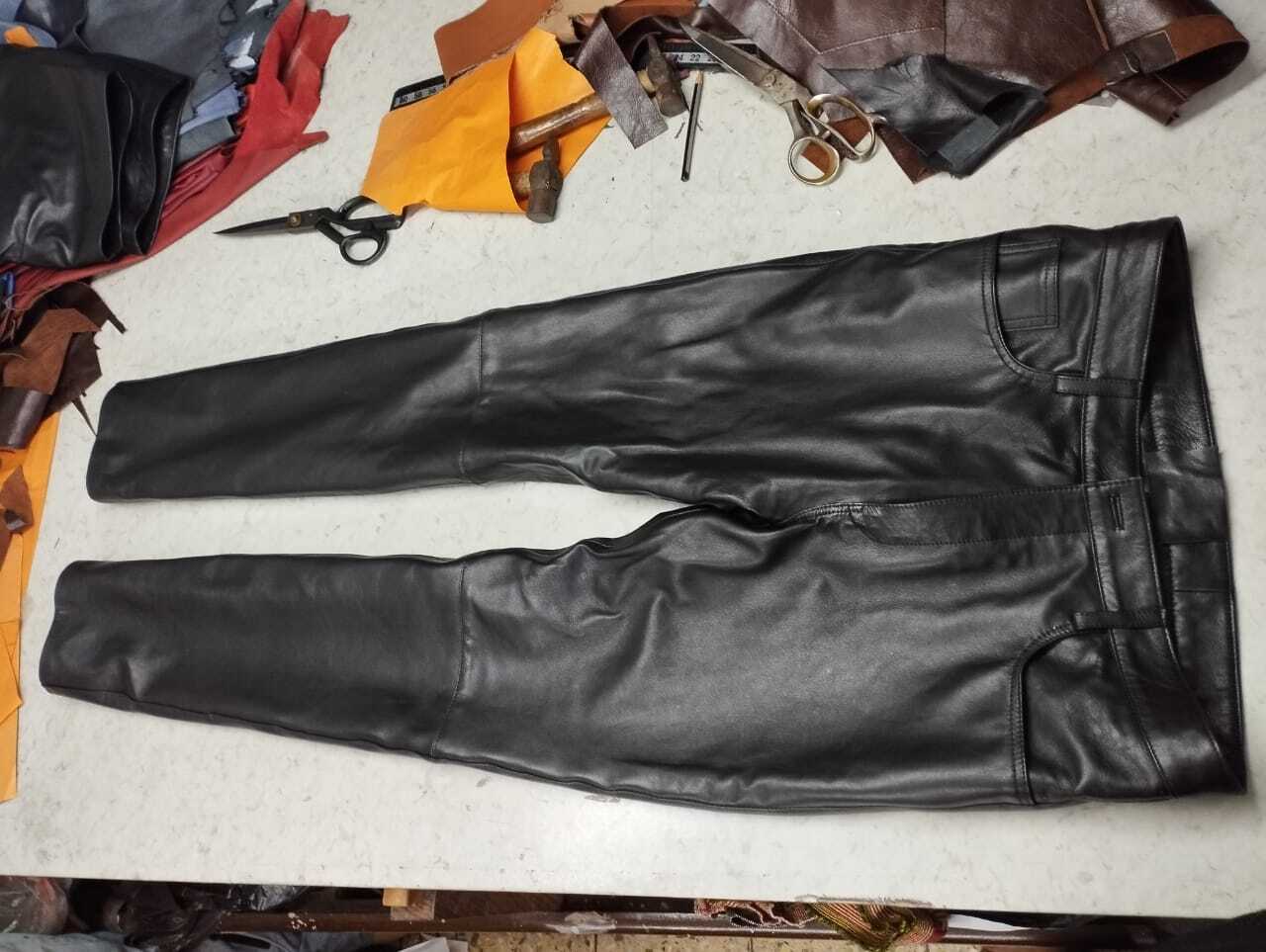 Men's Black Double Layered Leather Pant. Real Soft Lambskin Biker ...