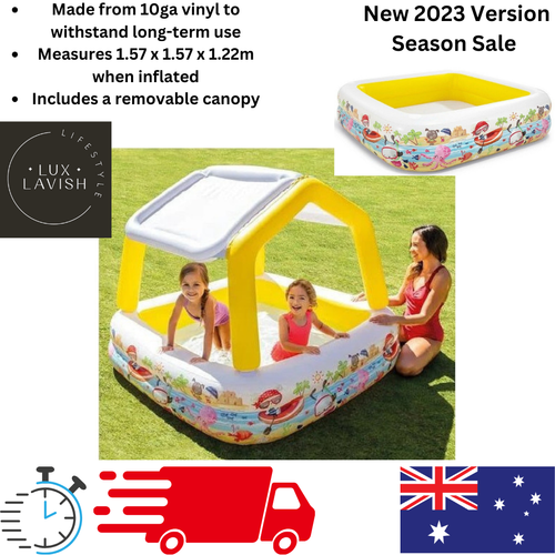 Intex Inflatable Swimming Pool Kids Toy Above Ground with Sun Shade ...