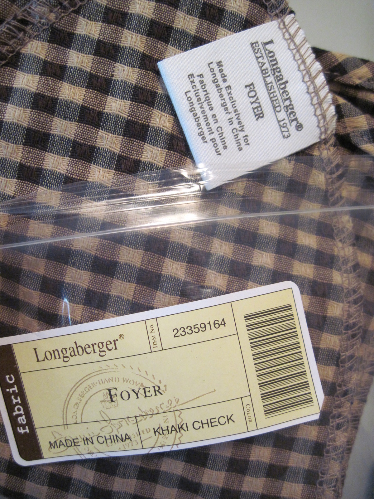 Longaberger~ Khaki Check Liner for Foyer Basket NIP | eBay