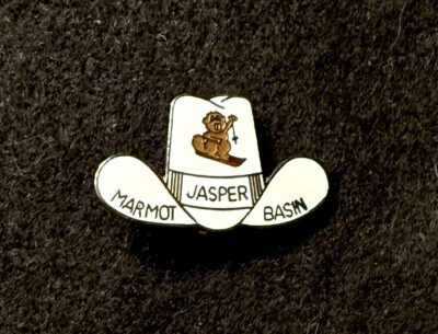JASPER MARMOT BASIN Ski Pin Alberta CANADA Cowboy Hat Souvenir Travel ...