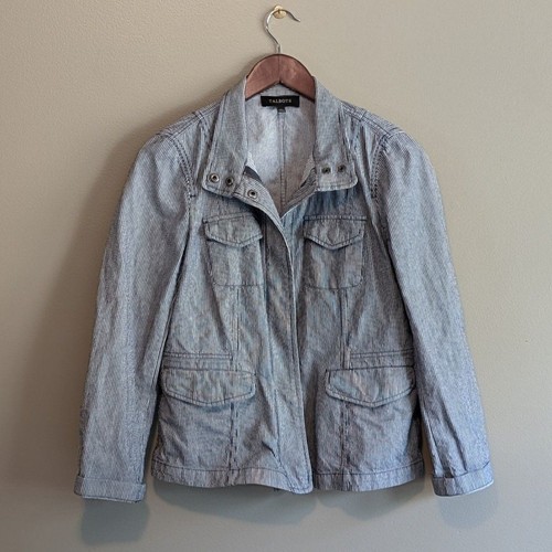 Talbots Size 4 Jean Denim Jacket Blue White Zip Up Womens Small ...