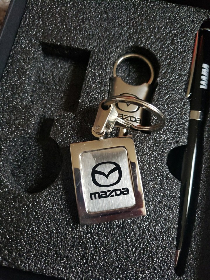 Premium Chrome Spun Wave Black Mazda Logo Key Chain Fob Ring Set | eBay