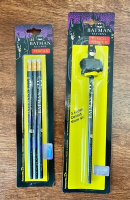 Vintage 1991 BATMAN RETURNS Pencil Set of 3 & Batman Pencil Topper-NEW ...