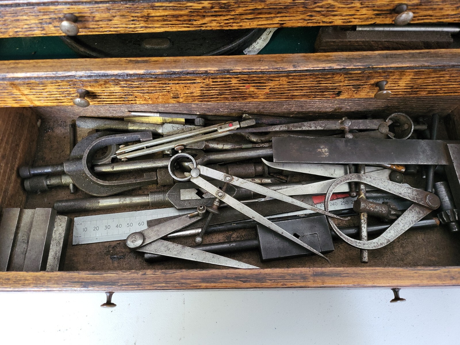 Antique Oak 8 Drawer Engineers Cabinet Tool Chest With Contents Tools ...