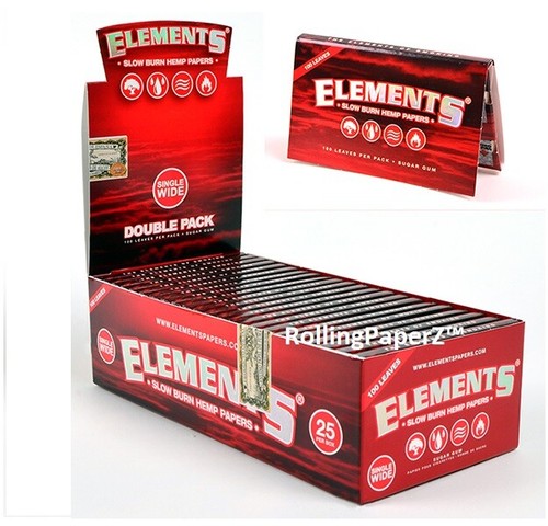 10 Packs of Elements Red Slow Burn Hemp Single Wide Rolling Papers 100 ...