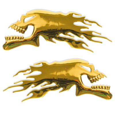 Chromed Gold 6" 3D ABS Emblem Decal Glossy Sticker Fire Skull Skeleton ...