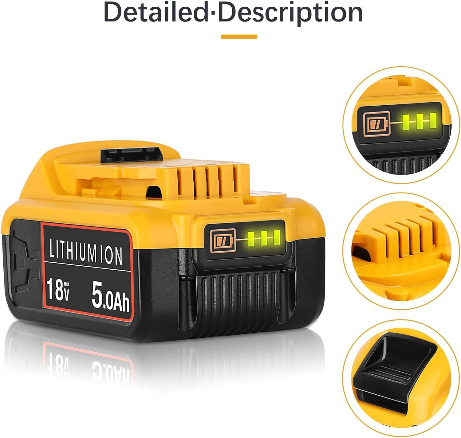 2X For DEWALT DCB184 18V 5.0Ah Li-ion Battery 18Volt Max XR DCB182 ...