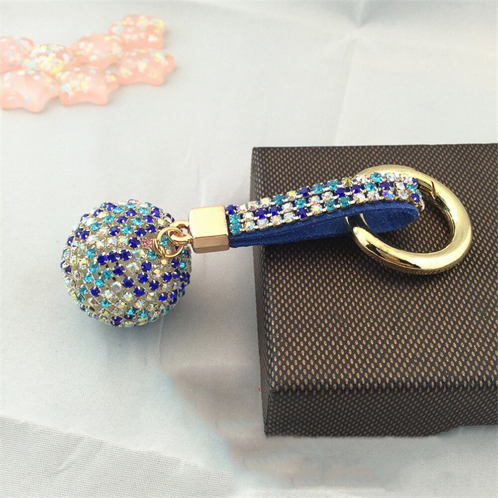Women Key Ring Rhinestone Leather Strap Crystal Ball Car Keychain ...