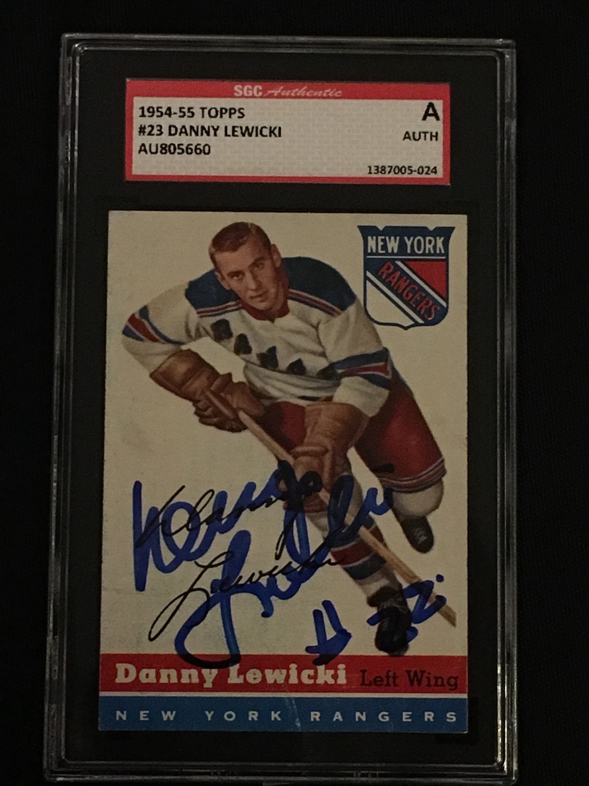 DANNY LEWICKI 1954-55 TOPPS SIGNED AUTOGRAPHED CARD #23 RANGERS SGC ...