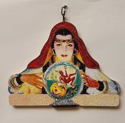 FORTUNE TELLER w DEVILS in CRYSTAL BALL Glitter HALLOWEEN ORNAMENT ...