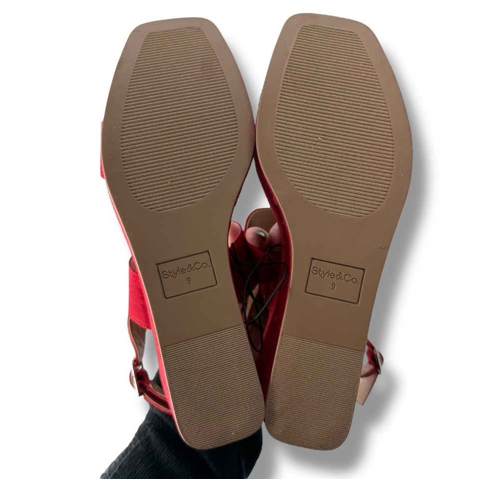 NEW Style & Co Ardenn Double Strap Wedge Heels Size 9 Red Square Toe ...