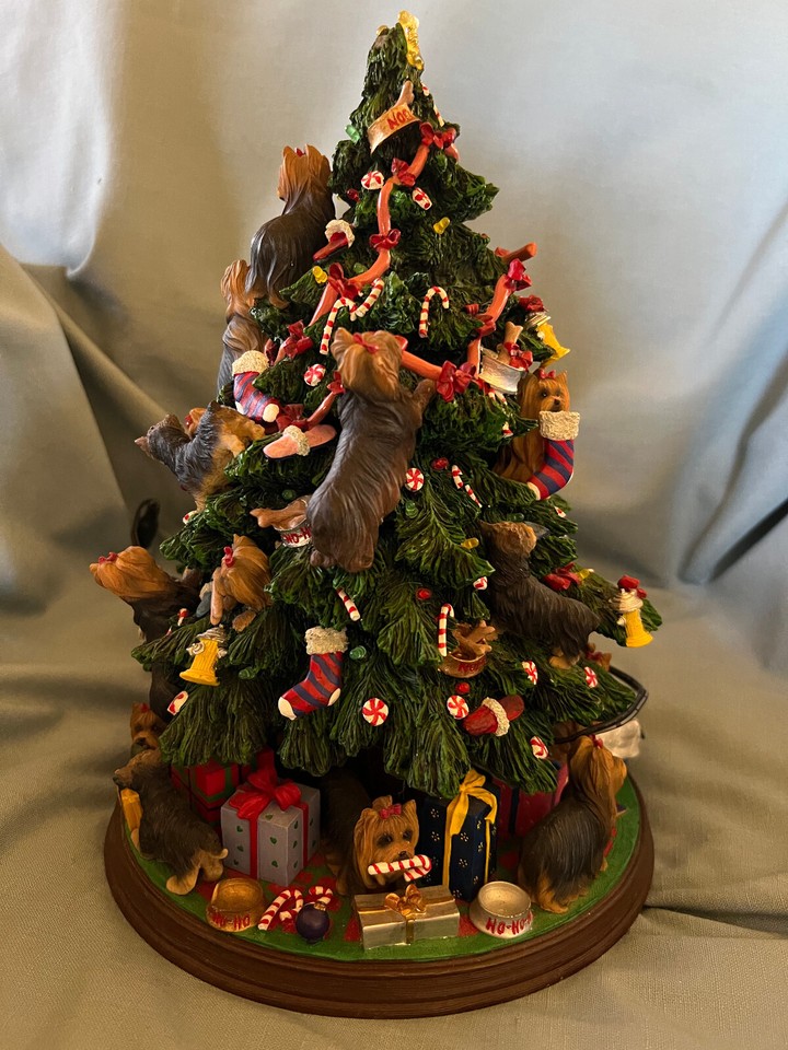 Danbury Mint Yorkie Christmas Tree Lighted Yorkshire Terrier Figurine ...