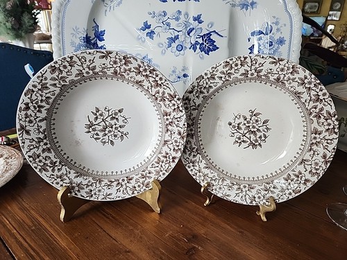 2 Stained Crazed Antique T. Furnival and Sons Alton Pattern 9.1/4 ...