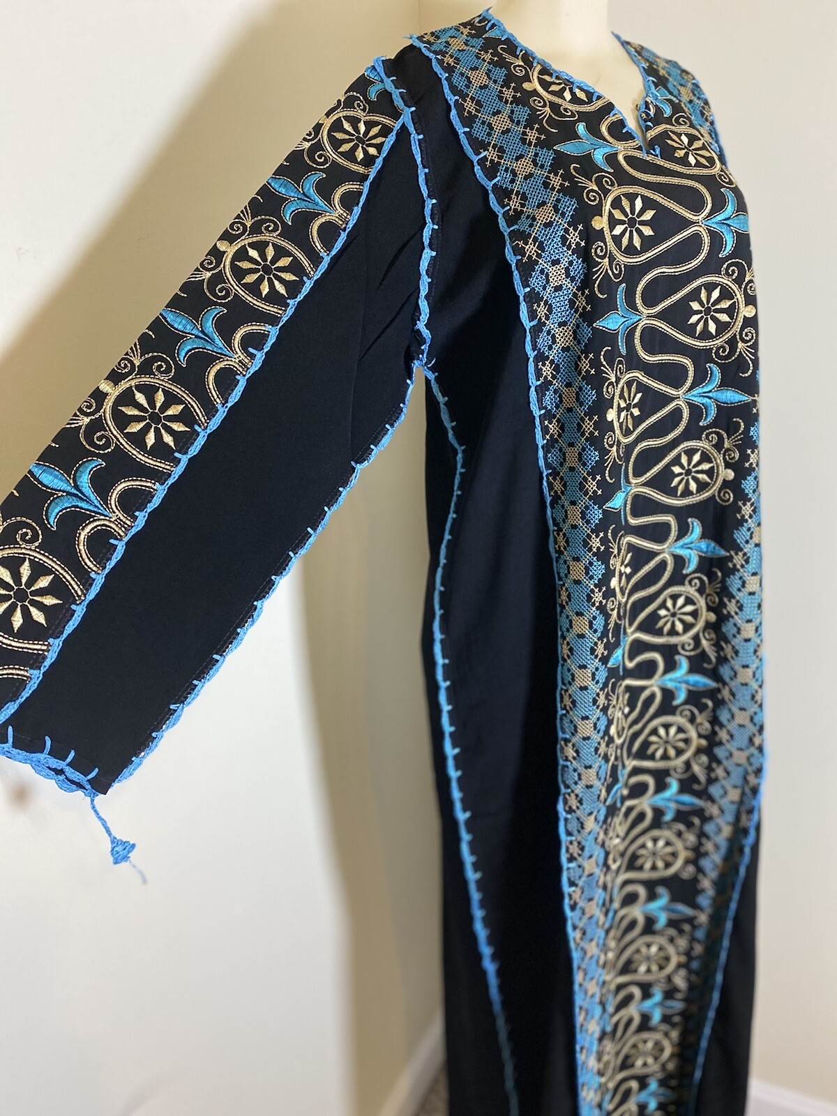 Embroidered Thobe Abaya Traditional ARABIAN Thob caftan Dress Blue | eBay