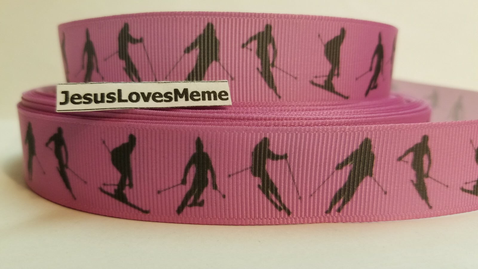 Grosgrain Ribbon Snow Skiing on Pink Mauve Skis Competitive Winter ...