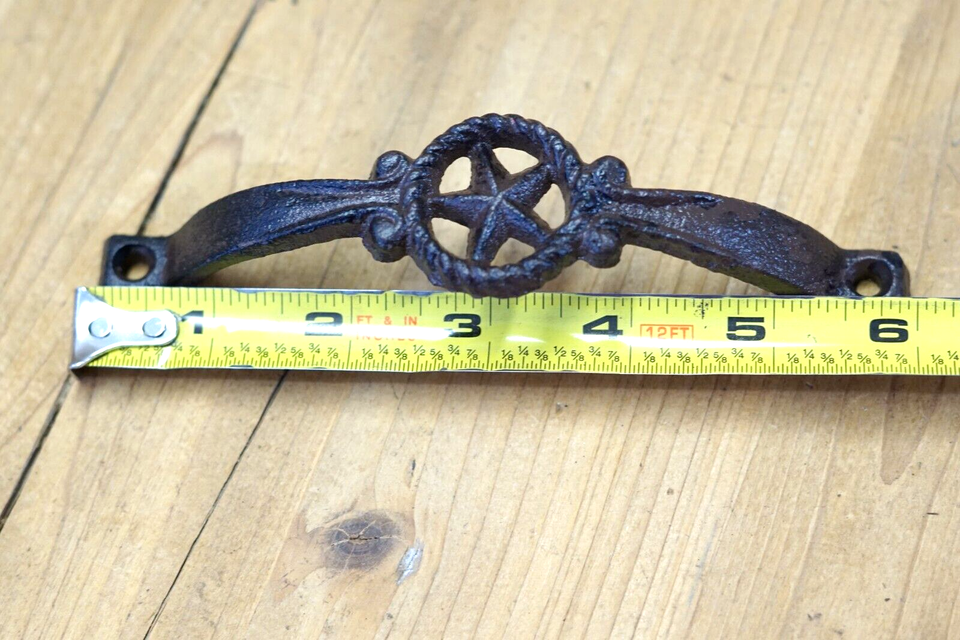 2 Cast Iron RUSTIC Drawer Pulls Handle Texas Star Fancy Western Cowboy ...