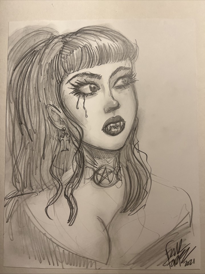 Succubus Sexy Femme Fatale Horror Comics Original Art drawing By Frank ...