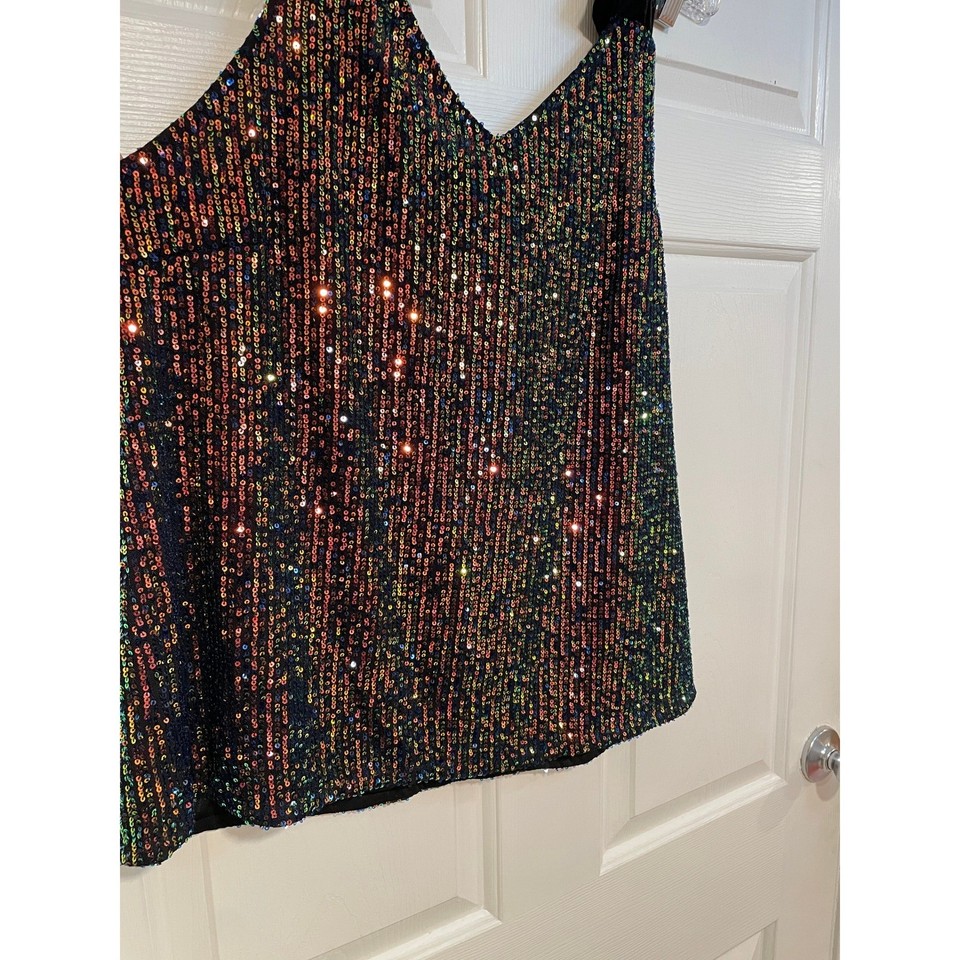 NEW Jess Lea XL Sequin Tank Top Girls Night Out V Neck Velvet Tie Strap ...