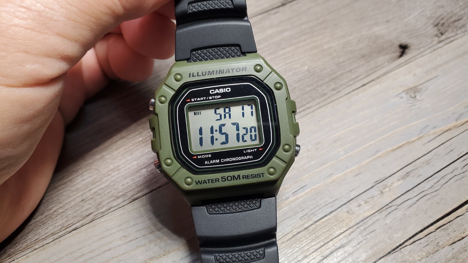 Casio W218H 50 Meter WR Chronograph Watch, Alarm, OD Green Resin ...