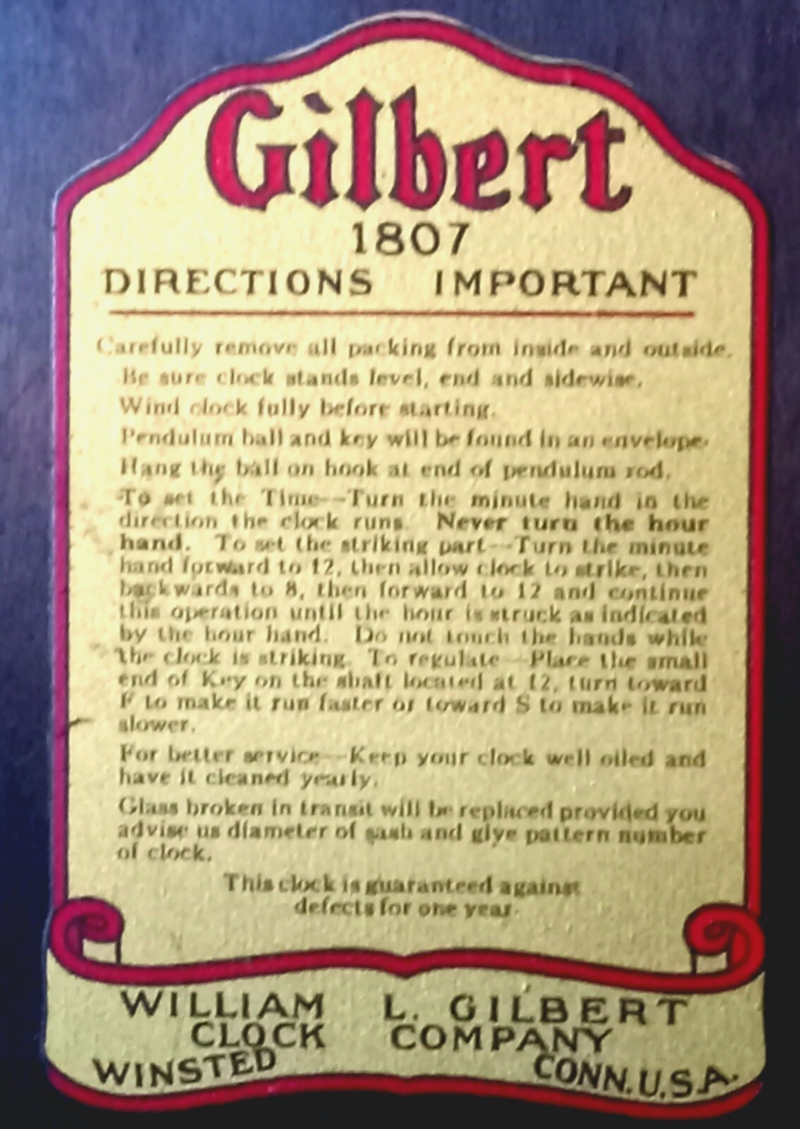 Antique William L. Gilbert Model 1807 Mantle Clock Bim Bam Chime For ...