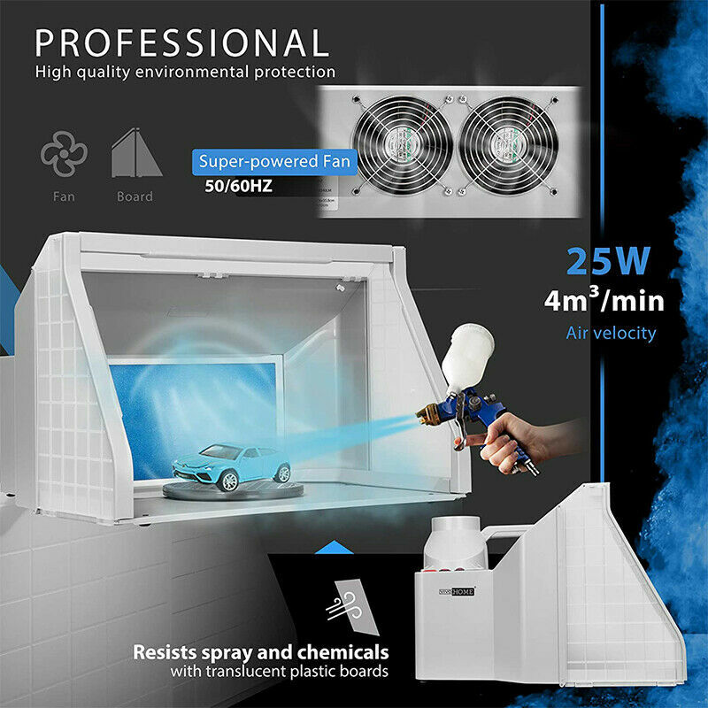 Dual Fans Portable Airbrush Paint Spray Booth Kit w/ 3 LED Light ...