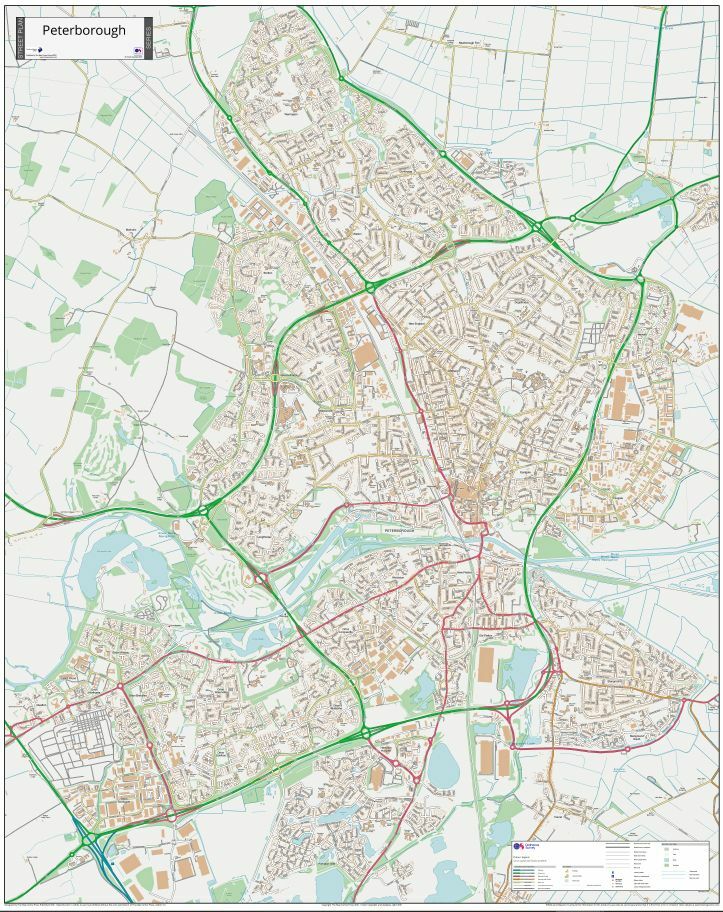 WALL MAP OF PETERBOROUGH - PETERBOROUGH STREET MAP - Street Map ...