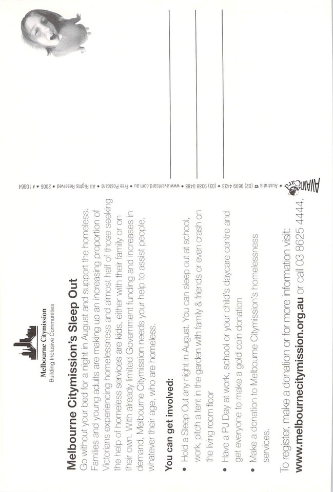 V10864 Australia Avant Card #10864 Melbourne Citymission Sleep Out 2006 ...