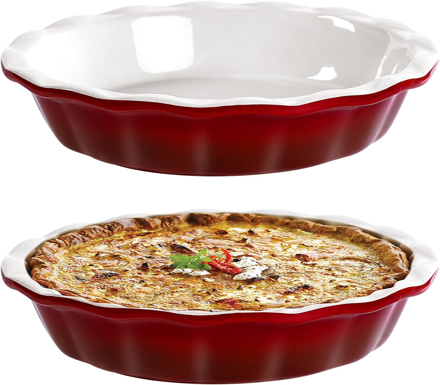 Pie Pans for Baking Ceramic 9 Inch Pie Dish with Rippled Edge Set of 2 ...