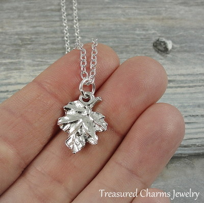Silver Oak Leaf Charm Necklace - Autumn Fall Oak Tree Pendant Jewelry ...