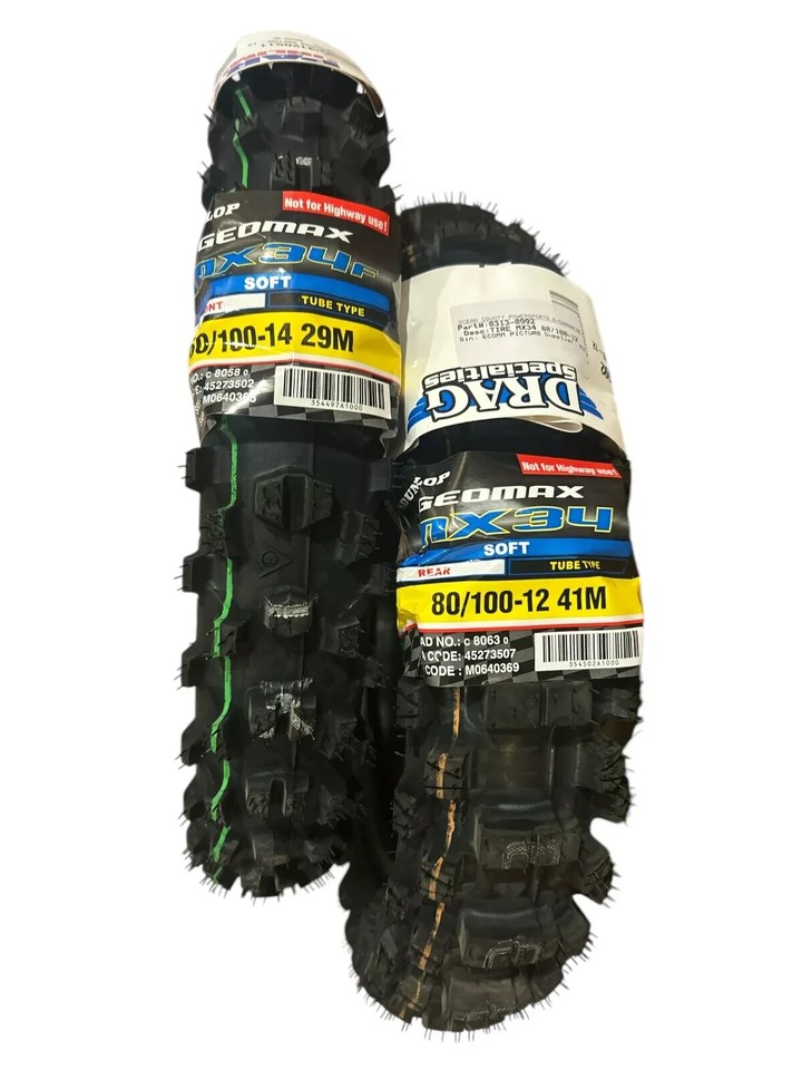 DUNLOP TIRE SET FRONT / REAR MX34 60/100-14 80/100-12 CRF110 KLX110 ...