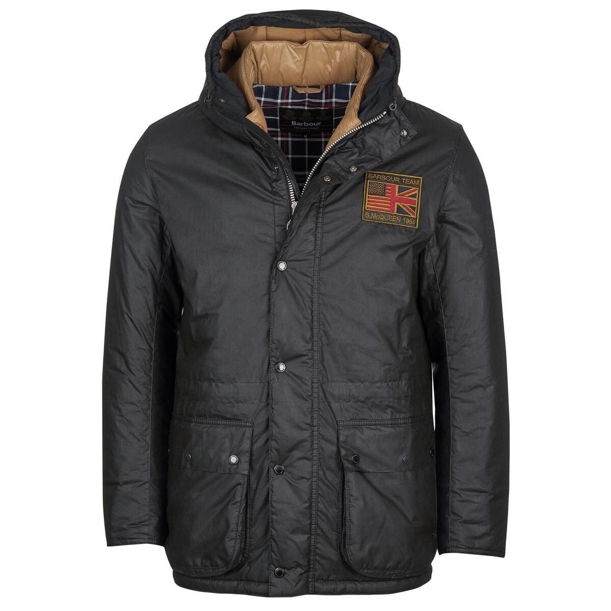 Barbour Steve McQueen Signature UK US Flag Patch Wax Field Hooded ...
