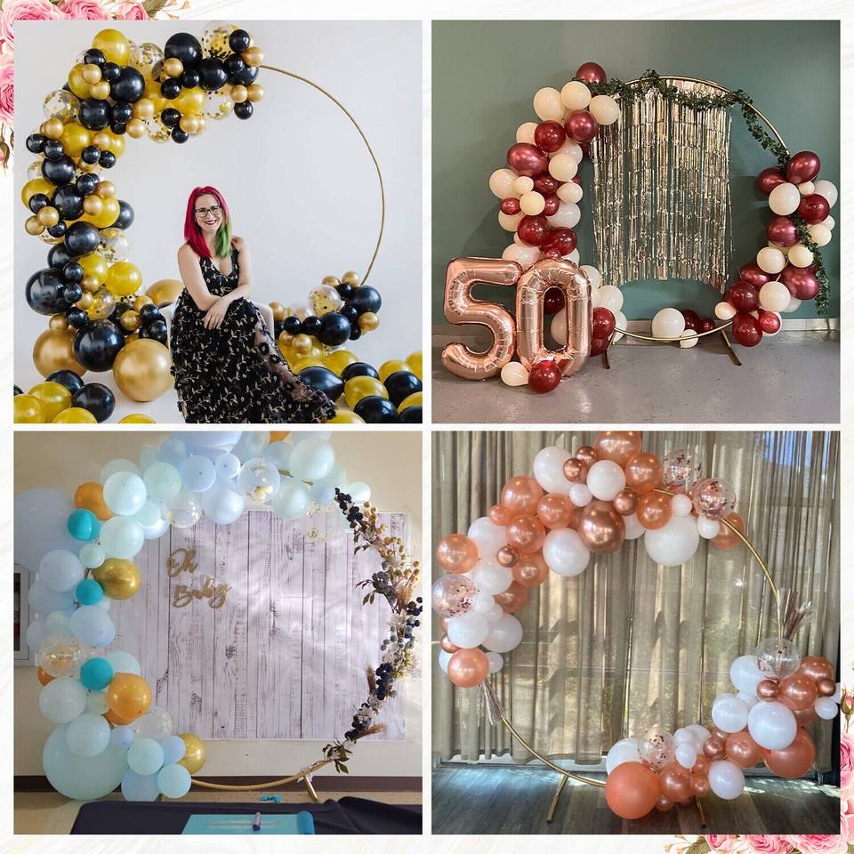 Round Hoop Balloon Arch Backdrop Flower Gold Display Stand Frame ...