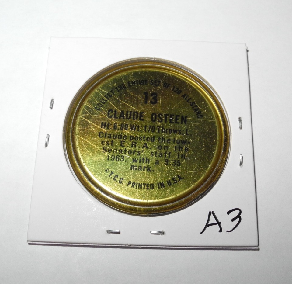 1964 Topps Baseball Coin Pin #13 Claude Osteen Washington Senators Near ...