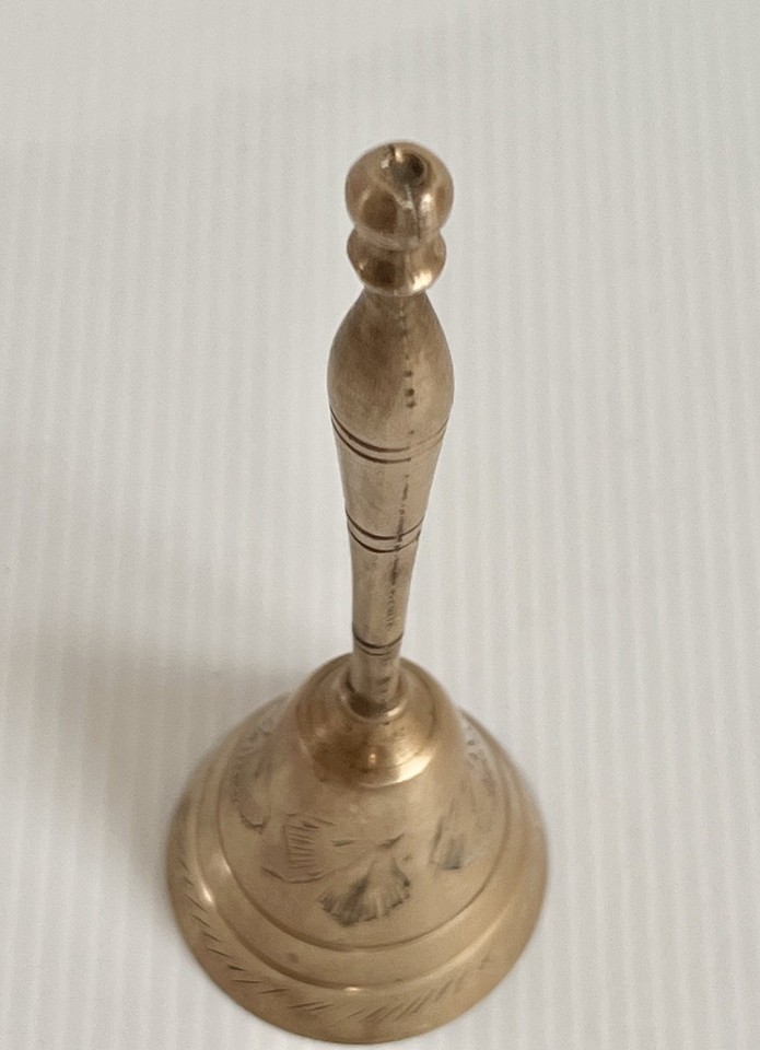 6" Antique Brass Hand Bell School Bell Call Service Bell Etched Rings ...