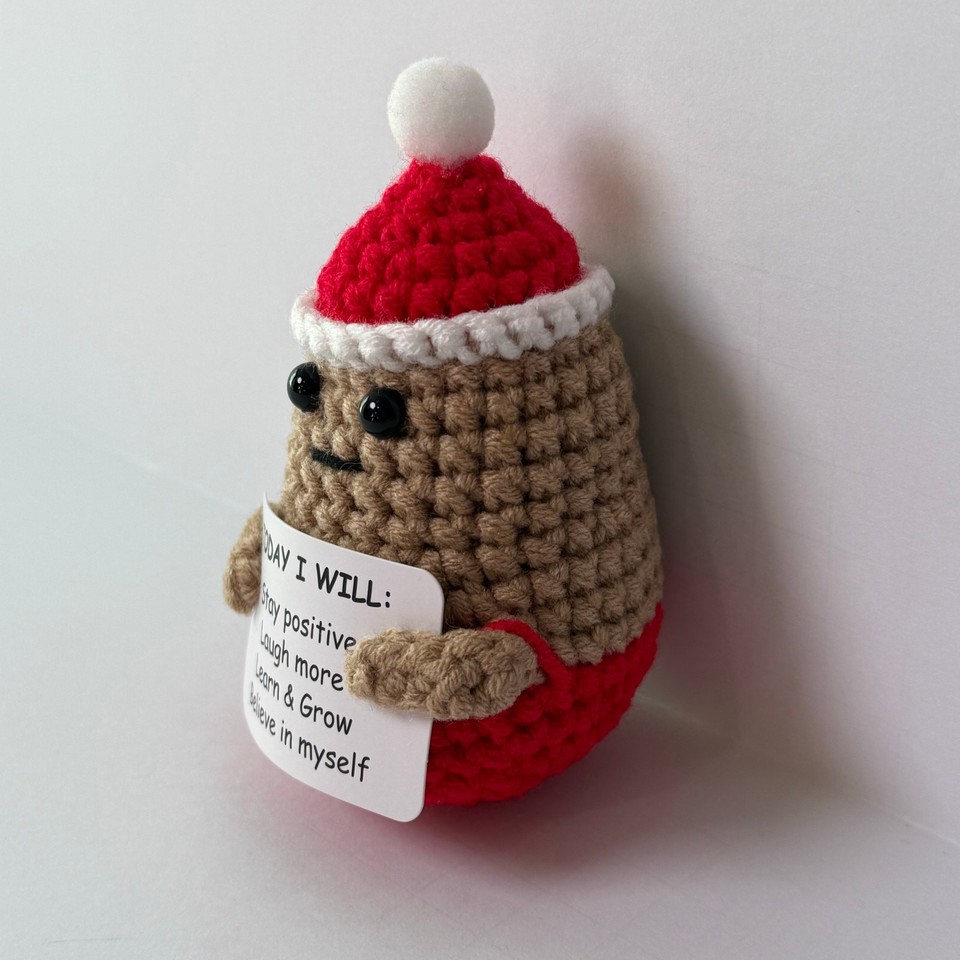 Crochet Santa Potato Plush | Handmade Holiday Positive Affirmation Doll ...