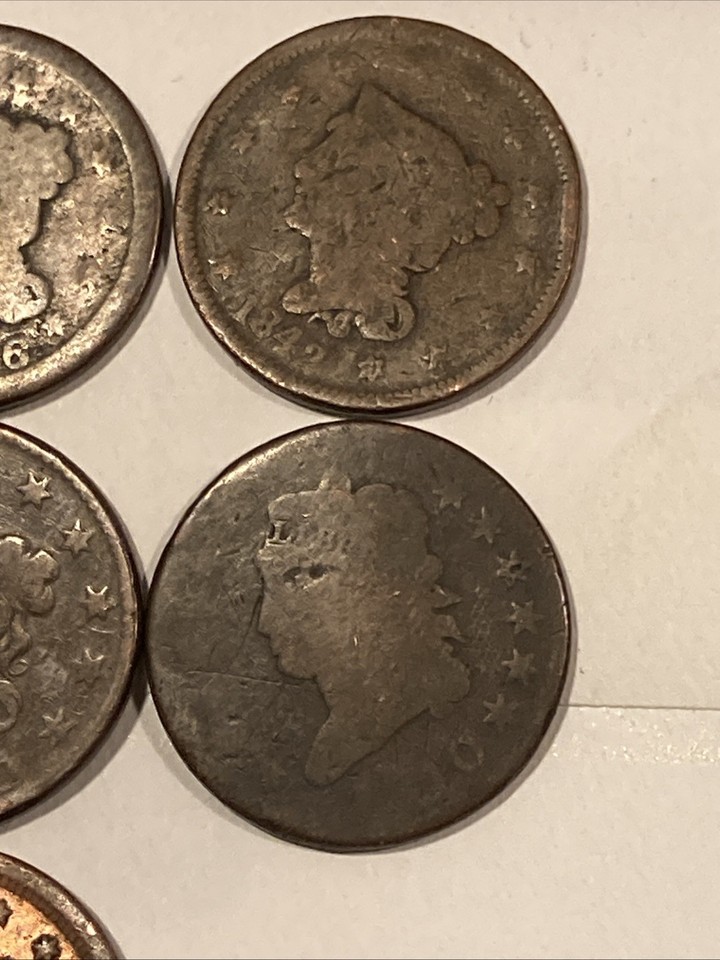 7 DIFFERENT Cull Large One Cent Penny Copper 1c Coin Matron Head ...