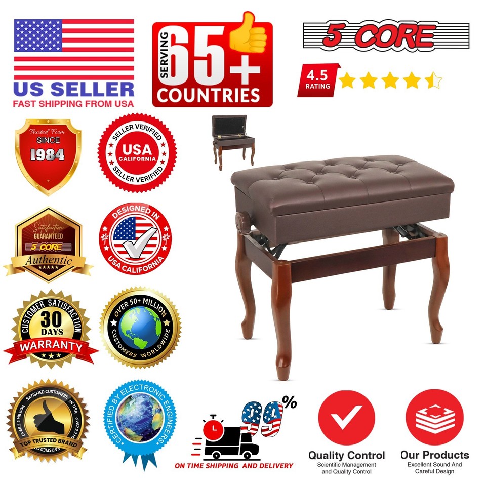 5 Core Piano Bench 3" Padded Cushioned Stool Wooden Heavy Duty Musician ...