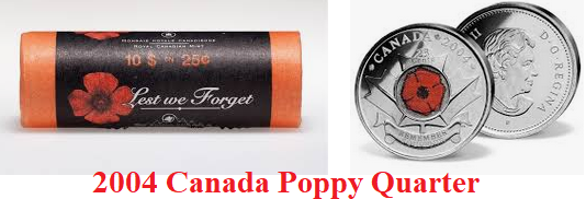 Complete Set of Four Canada Poppy Quarters 2004 - 2015. Mint UNC. 25 ...