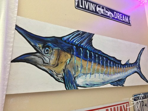 Original 37x11 Acrylic Marlin Painting On Wooden Board | eBay