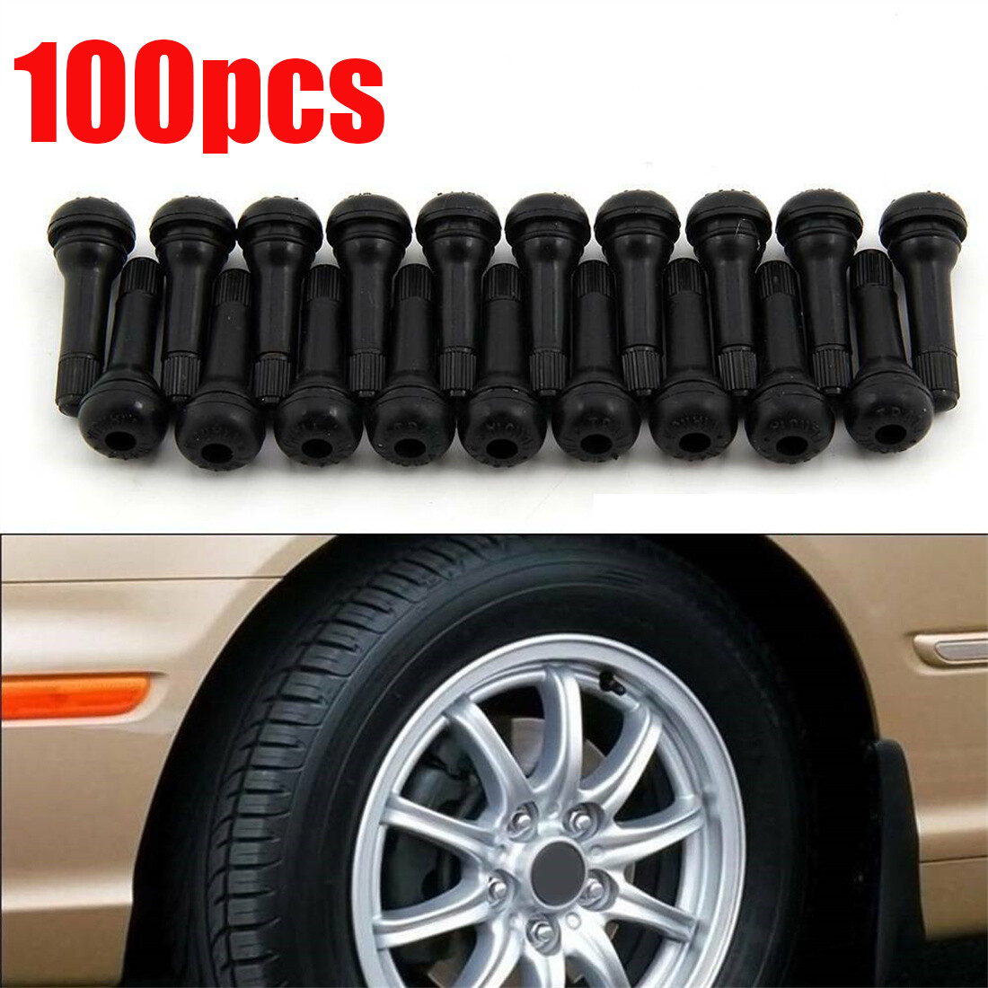 100 Pcs TR414 New Tubeless Rubber Car Tyre Wheel Valves Universal Black ...