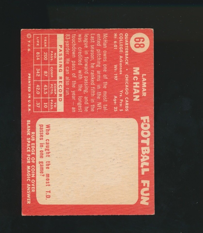 LAMAR MCHAN 1958 TOPPS FOOTBALL #68 | eBay